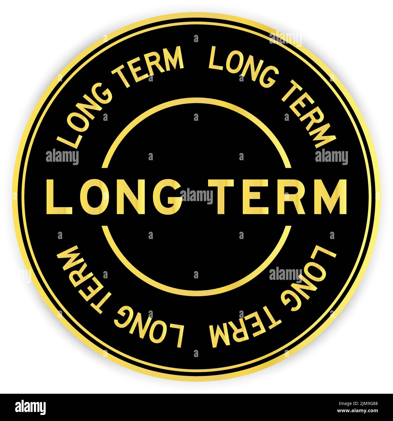 Black and gold color round label sticker with word long term on white ...