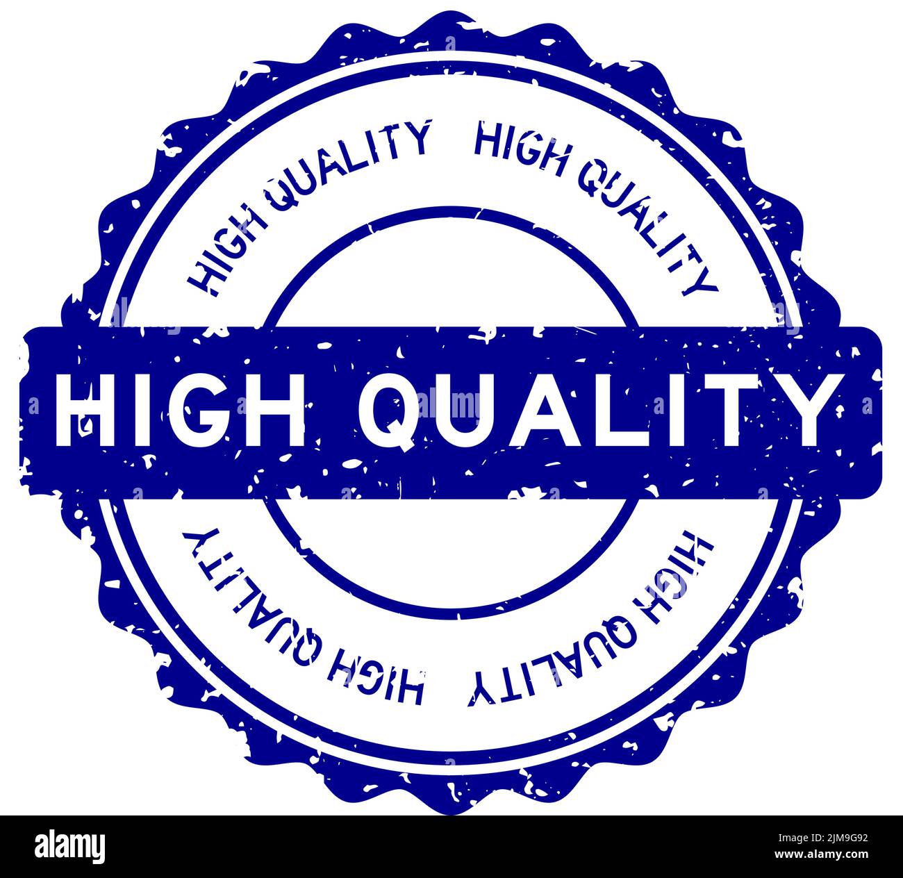 Grunge blue high quality word round rubber seal stamp on white ...