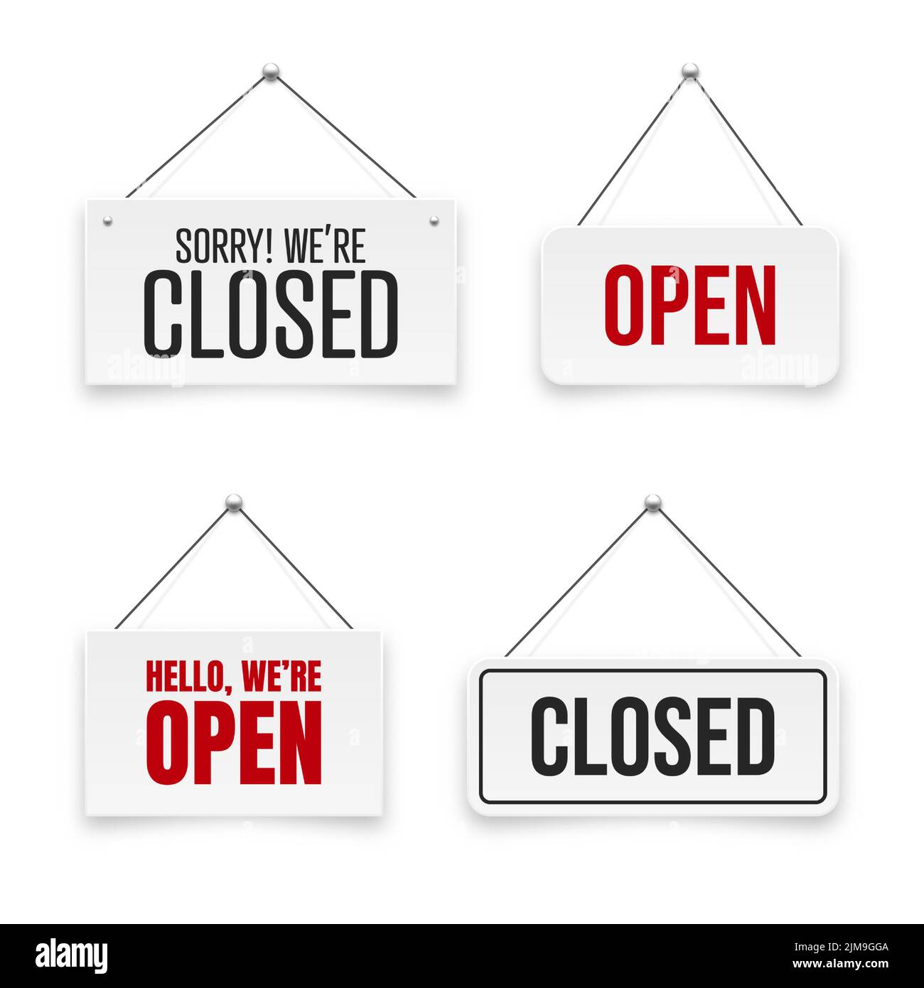 Realistic open or closed hanging signboards. Vintage door sign for cafe ...