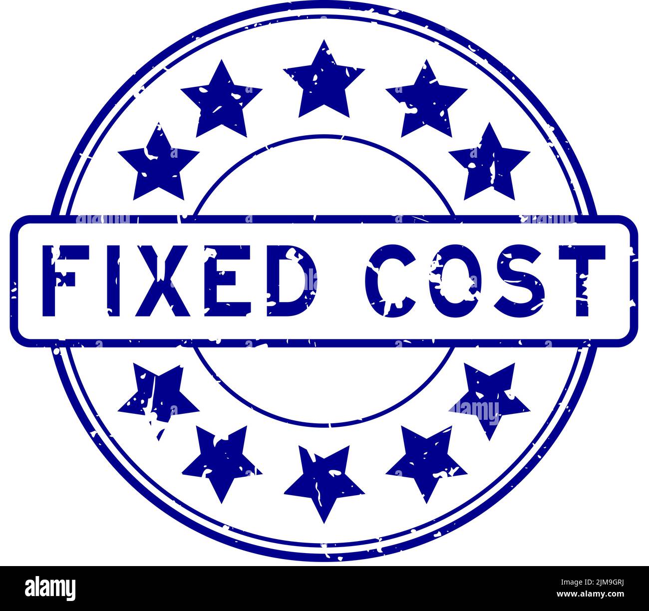 Grunge blue fixed cost word with star icon round rubber seal stamp on ...