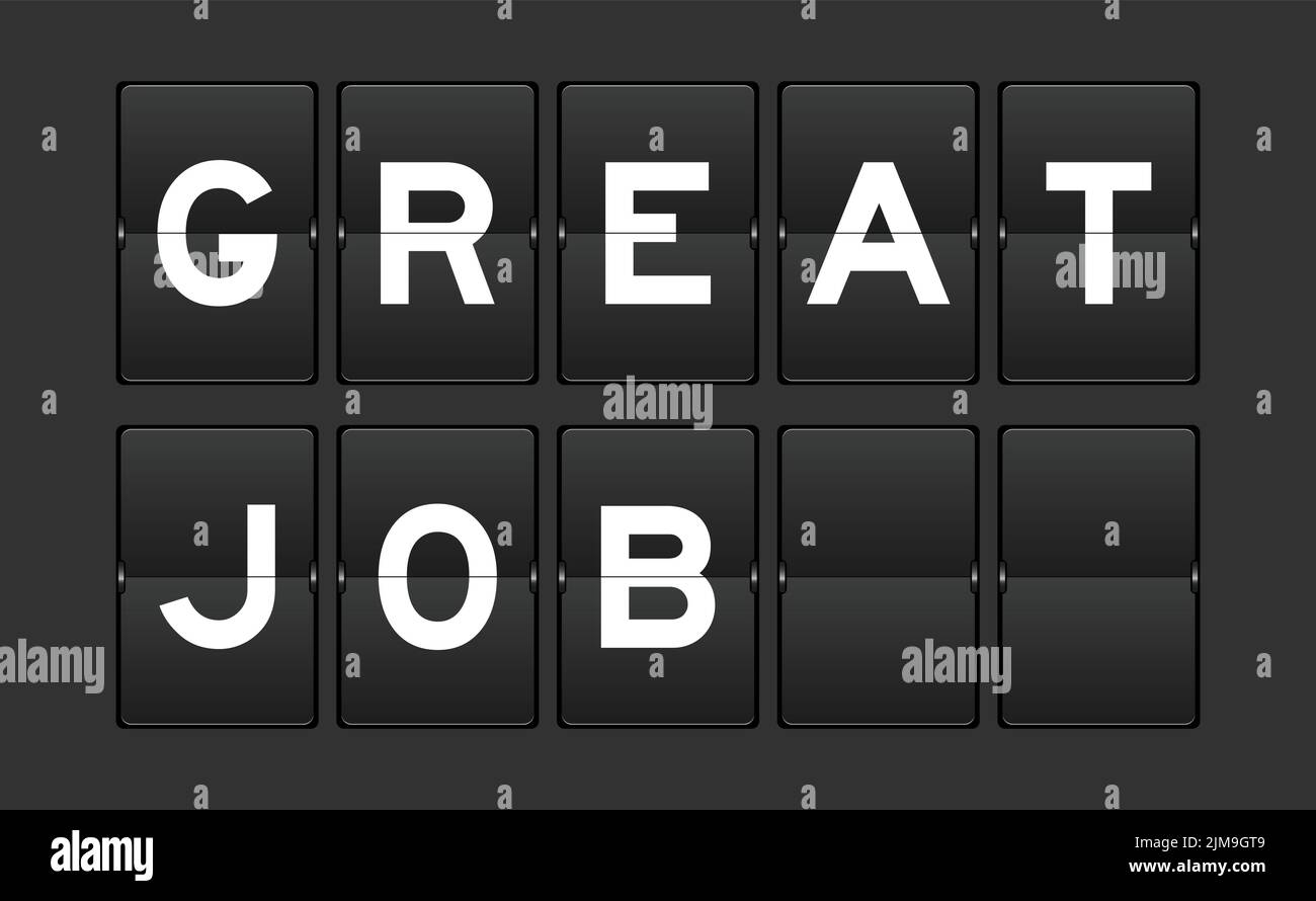 Black color analog flip board with word great job on gray background ...