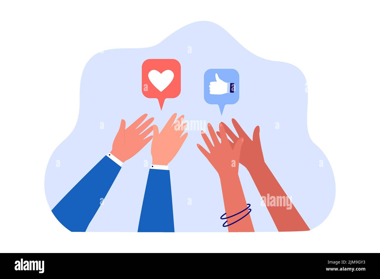 Hands of social media users clapping and sharing post. People liking ...
