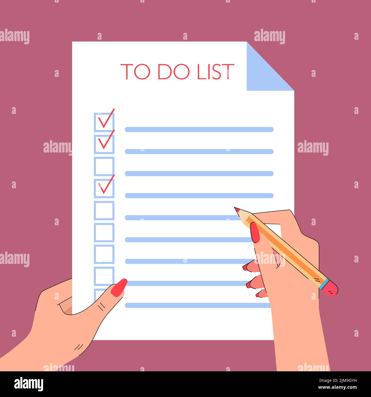 Female hands holding to do list and pencil. Sheet of paper with ...
