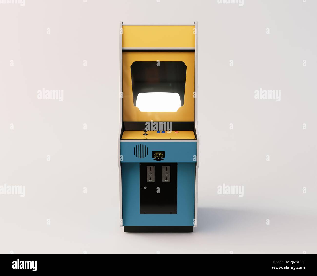 A vintage red unbranded arcade machine with controls and buttons and a ...