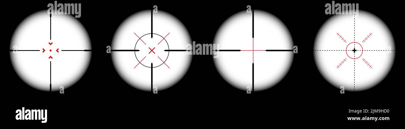 Weapon sights, sniper rifle optical scope on black background. Hunting ...