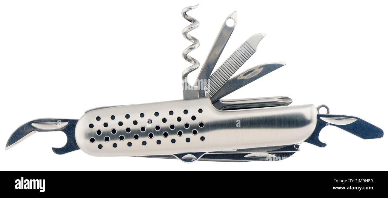 Multi function stainless steel penknife isolated on white Stock Photo ... Multi function stainless steel penknife isolated on white Stock Photo ...