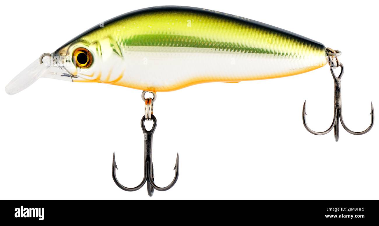 Colored fishing bait with two hooks isolated on white Stock Photo - Alamy