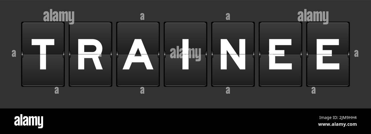 Black color analog flip board with word trainee on gray background ...