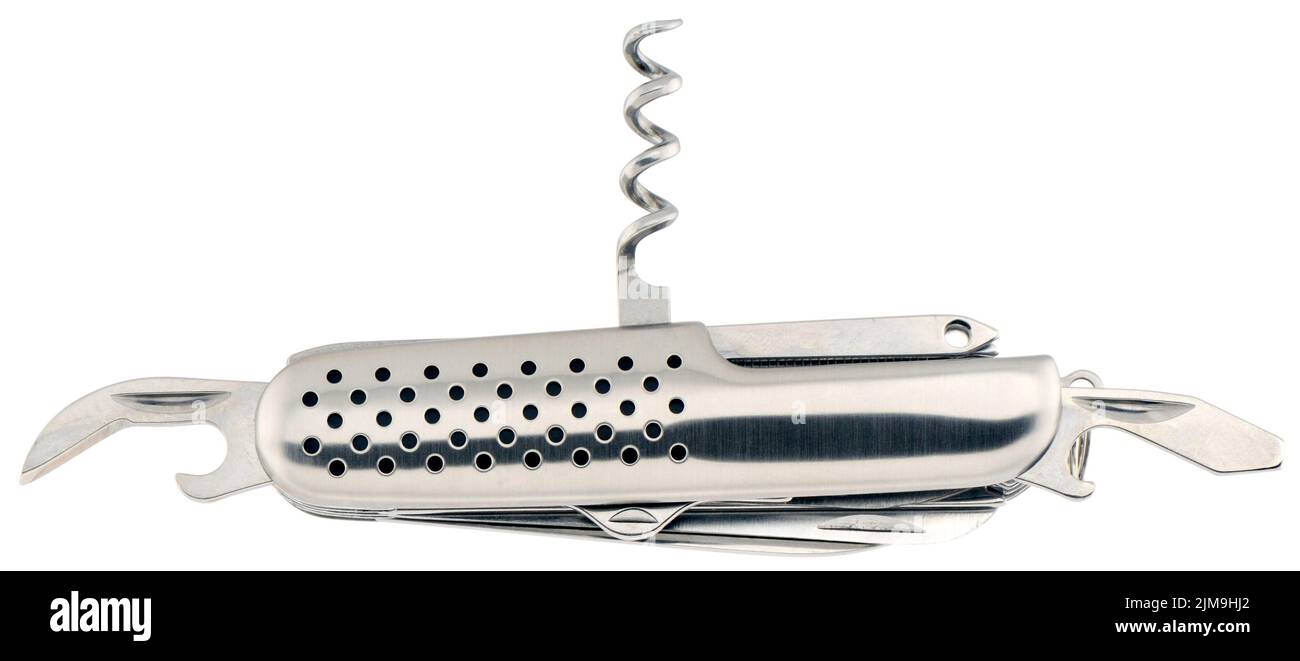 Multifunction stainless steel open penknife isolated on white Stock ...