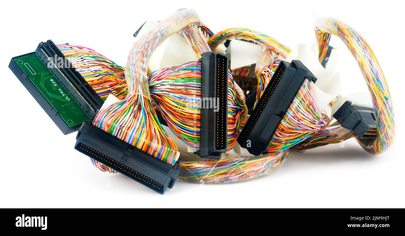 SCSI data cable with connectors over white background Stock Photo - Alamy