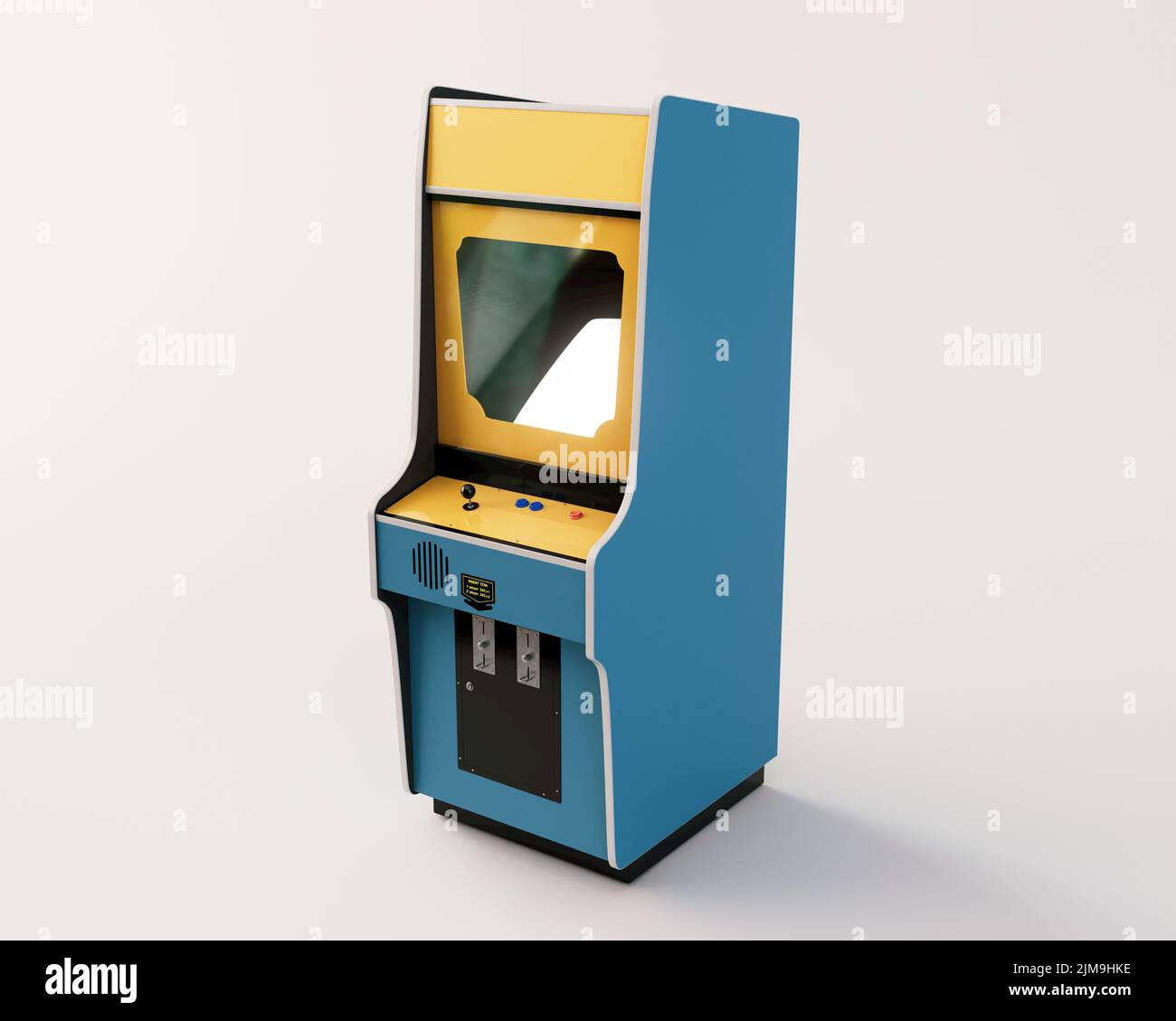 A vintage red unbranded arcade machine with controls and buttons and a ...