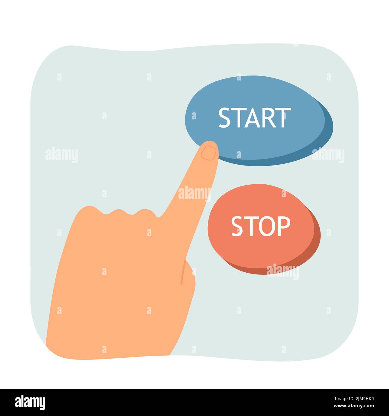 Hand pushing stop or start buttons flat vector illustration. Fingers ...
