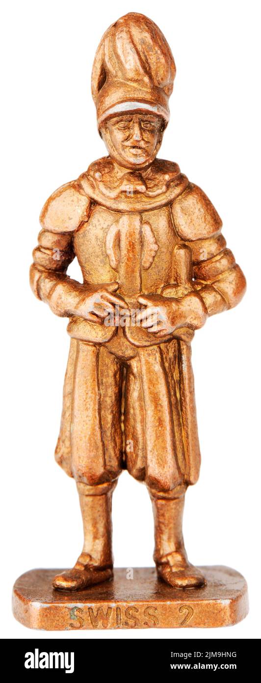 Bronze miniature statuette of ancient warrior isolated on the white ...