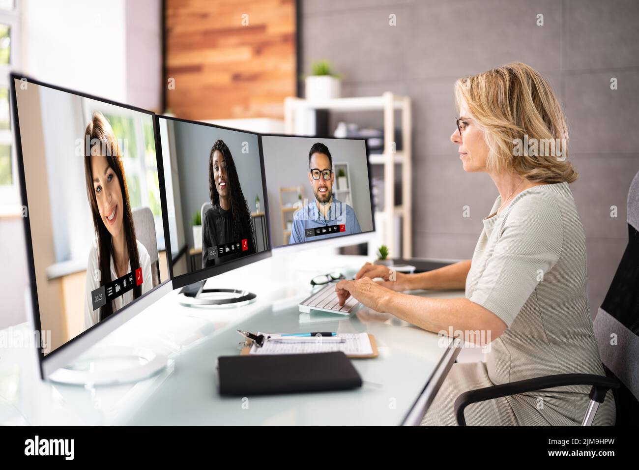 Virtual Remote Business Staff Training Meeting Presentation Stock Photo ...