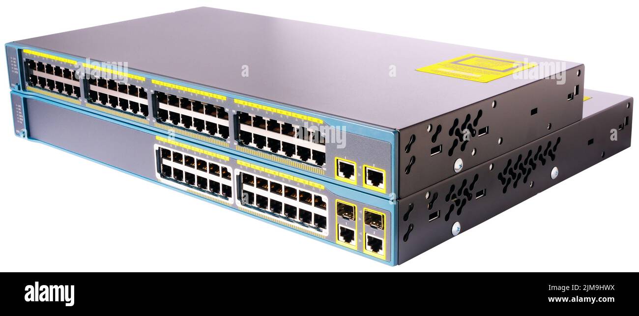 Two fast ethernet network switches isolated on the white Stock Photo ...