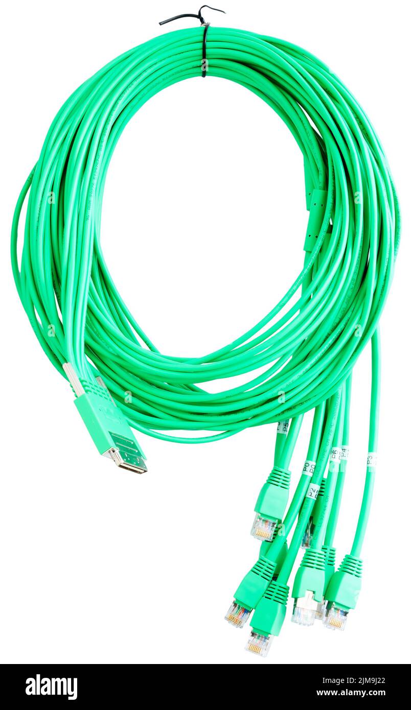 Green multi jack data cable isolated on the white Stock Photo - Alamy