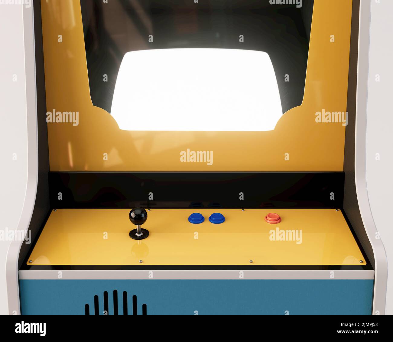 A vintage red unbranded arcade machine with controls and buttons and a ...