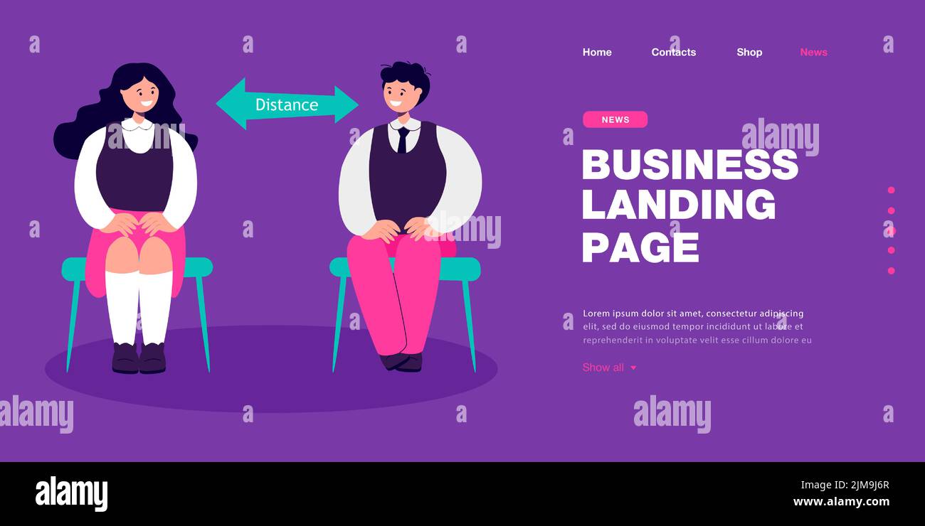 Children sitting on chairs at safe physical distance. Coronavirus ...