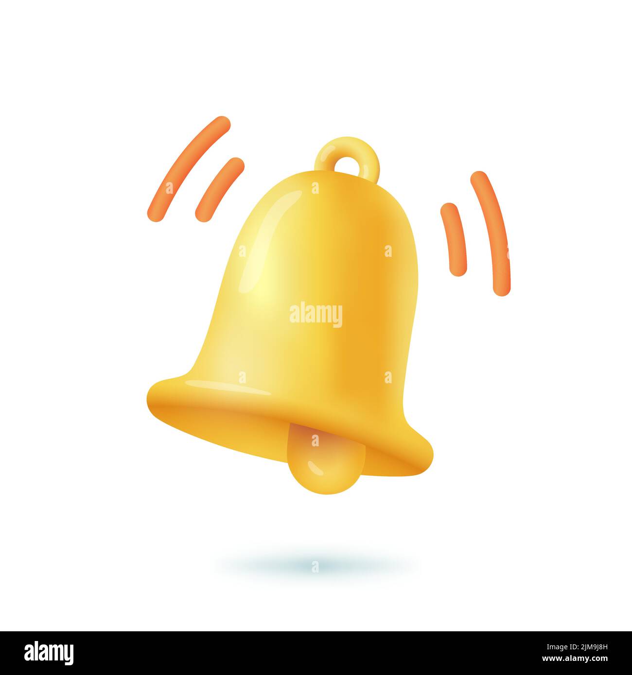 Notification bell 3d cartoon style icon on white background. Yellow ...