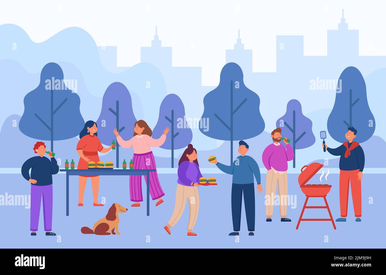 Family dinner outdoor summer together Stock Vector Images - Alamy