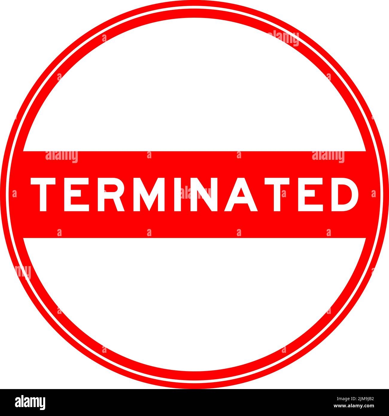 Red color round seal sticker in word terminated on white background ...