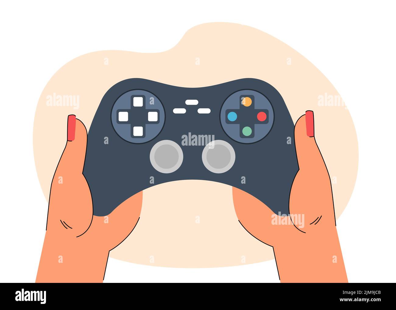 Hands of gamer holding gamepad to play online video games. Woman ...