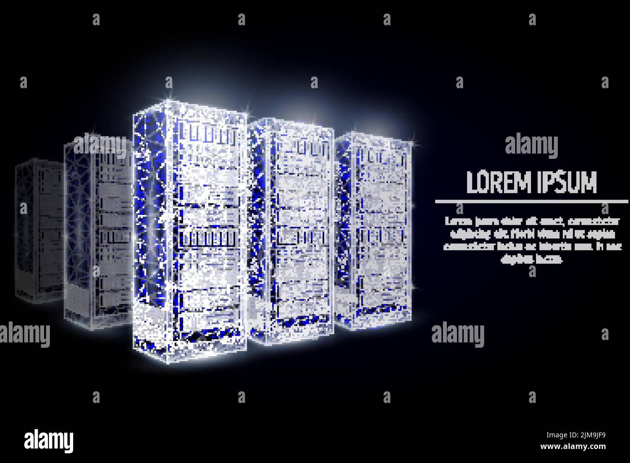 Hosting server racks low poly wireframe mesh made of points, lines and ...