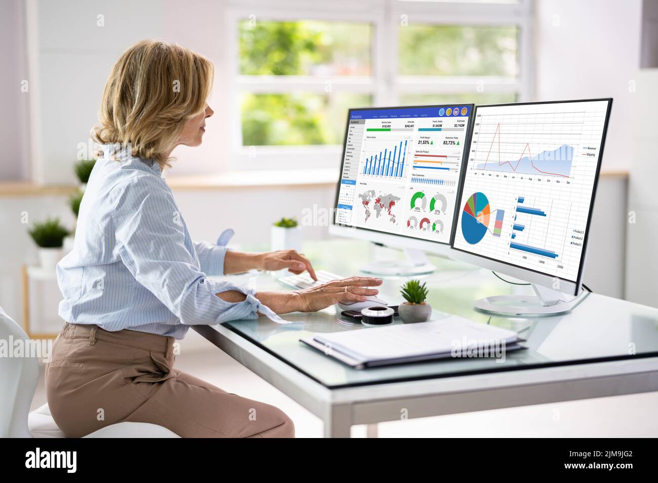 Analyst Women Looking At KPI Data On Computer Screen Stock Photo - Alamy