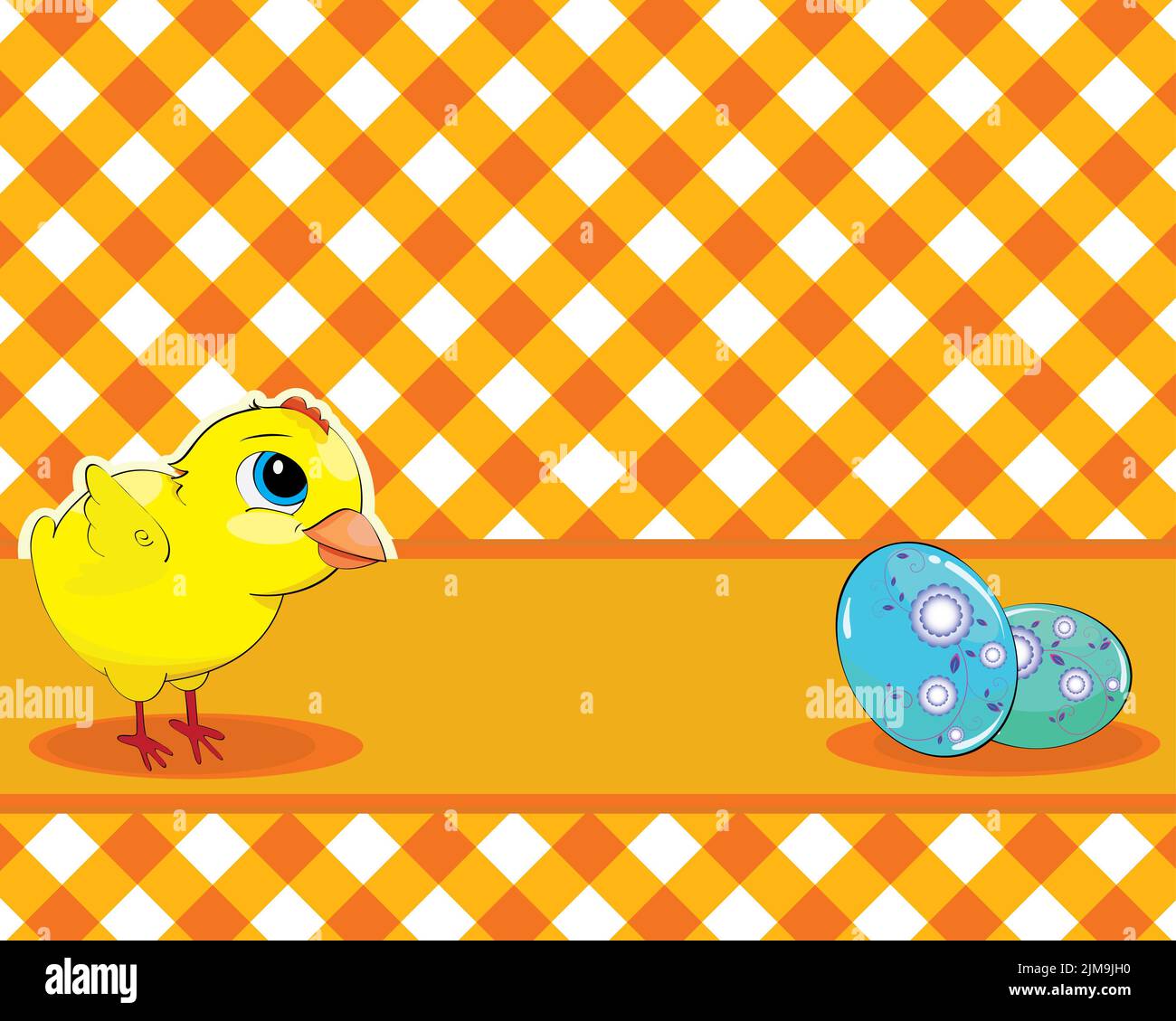 Vector Chicken and painted eggs on a checkered background. Easter Stock ...
