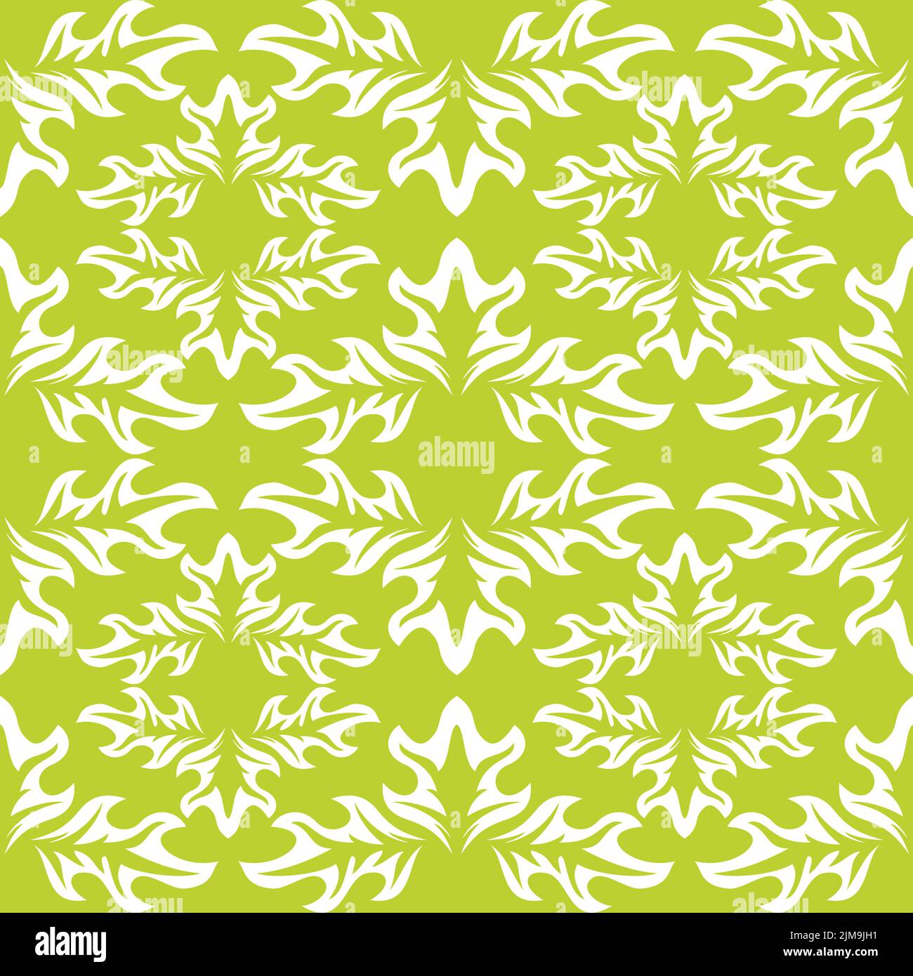 Seamless background. Green wallpaper with white leaf pattern Stock ...