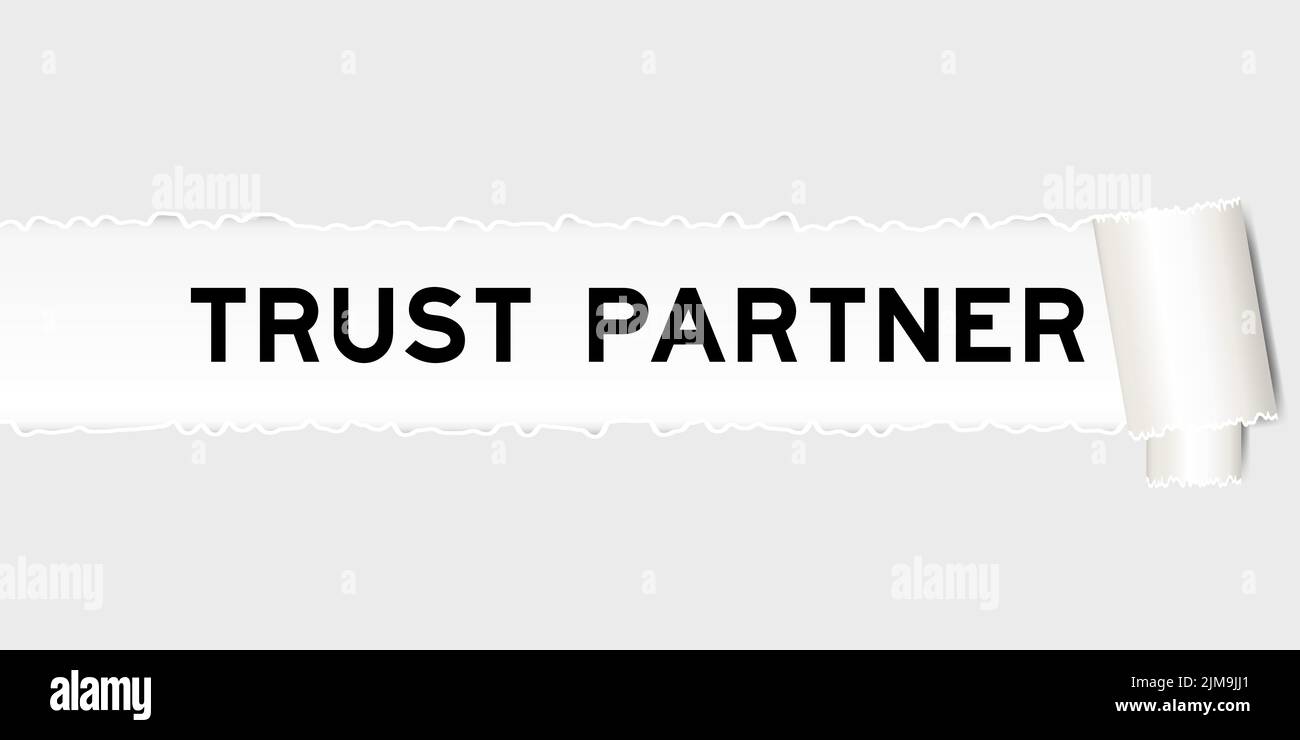 Ripped gray paper background that have word trust partner under torn ...