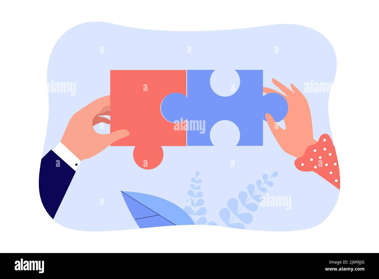 Hands of man and woman connecting puzzle pieces. Two people building ...