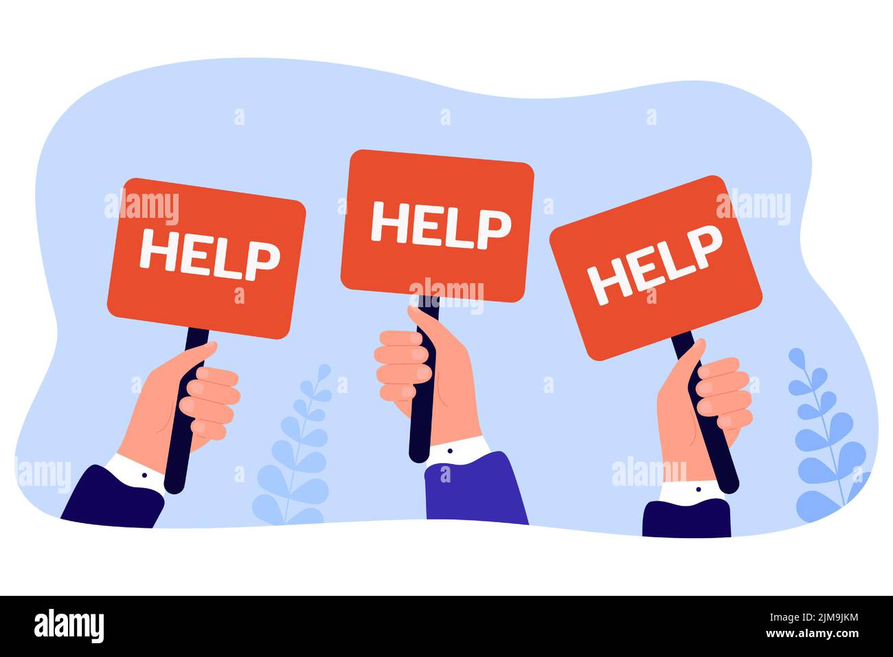 Hands of people holding help placards. Persons with signs asking for ...