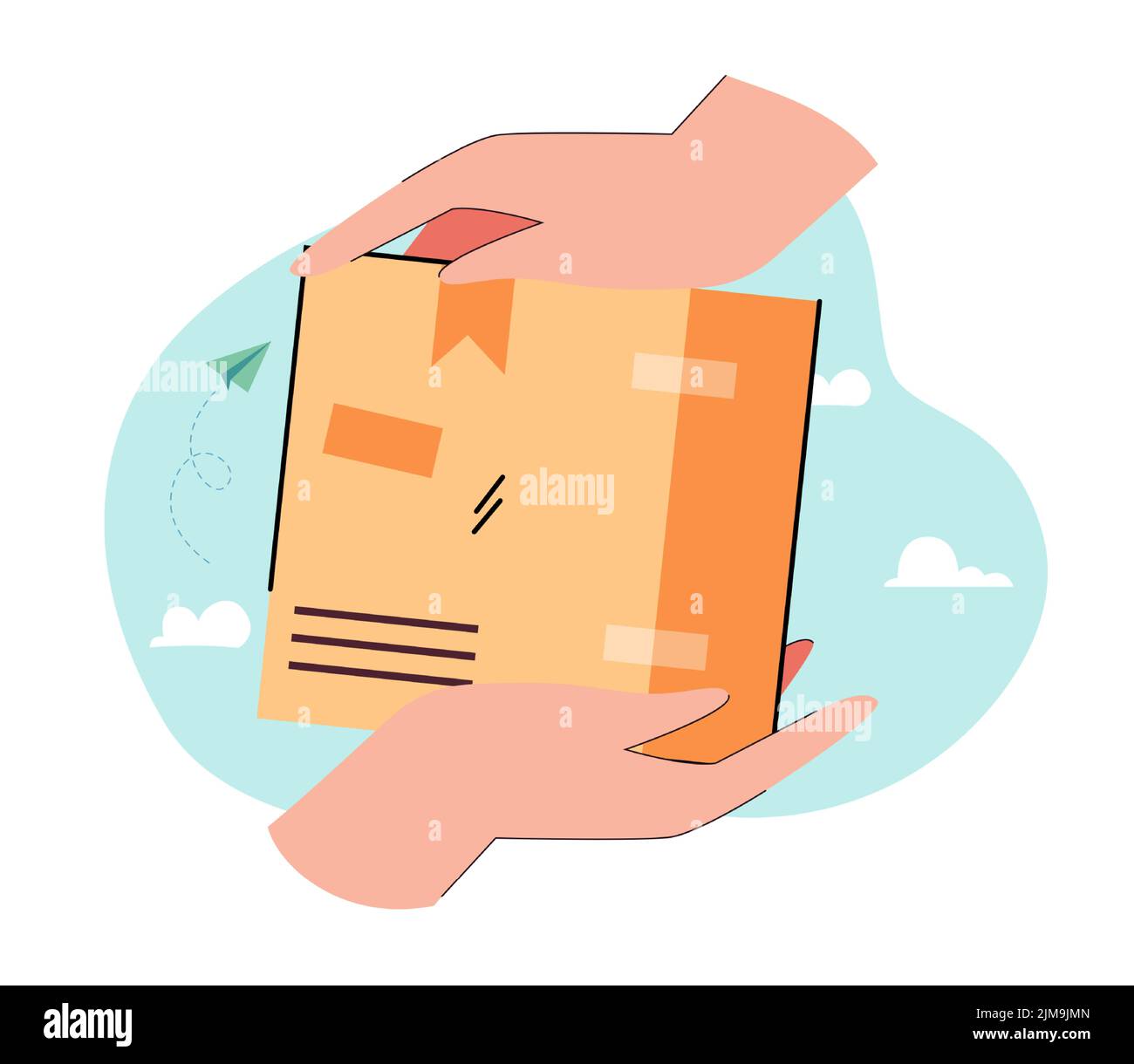 Hands holding parcel in cardboard box. Hands around package with order ...