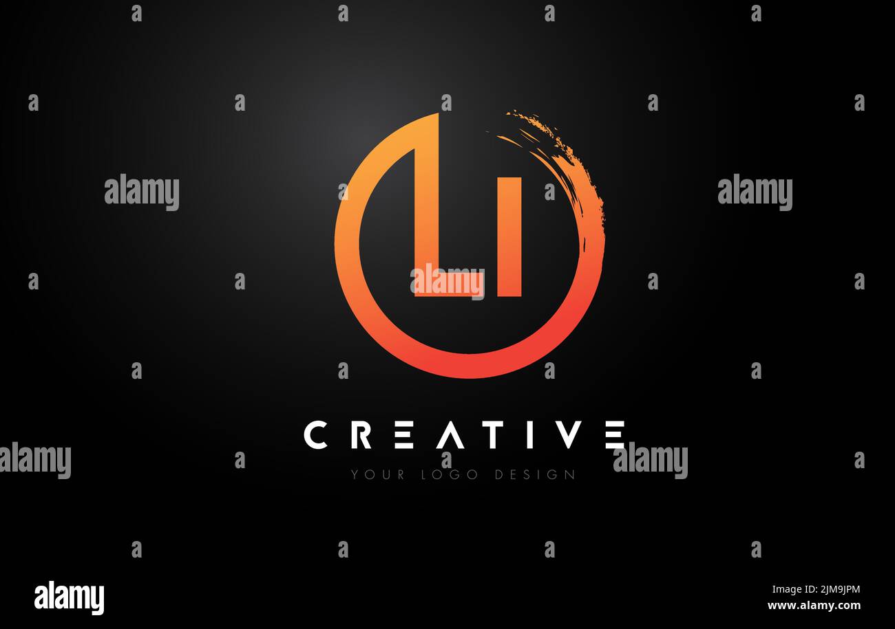 Orange LI Circular Letter Logo with Circle Brush Design and Black ...