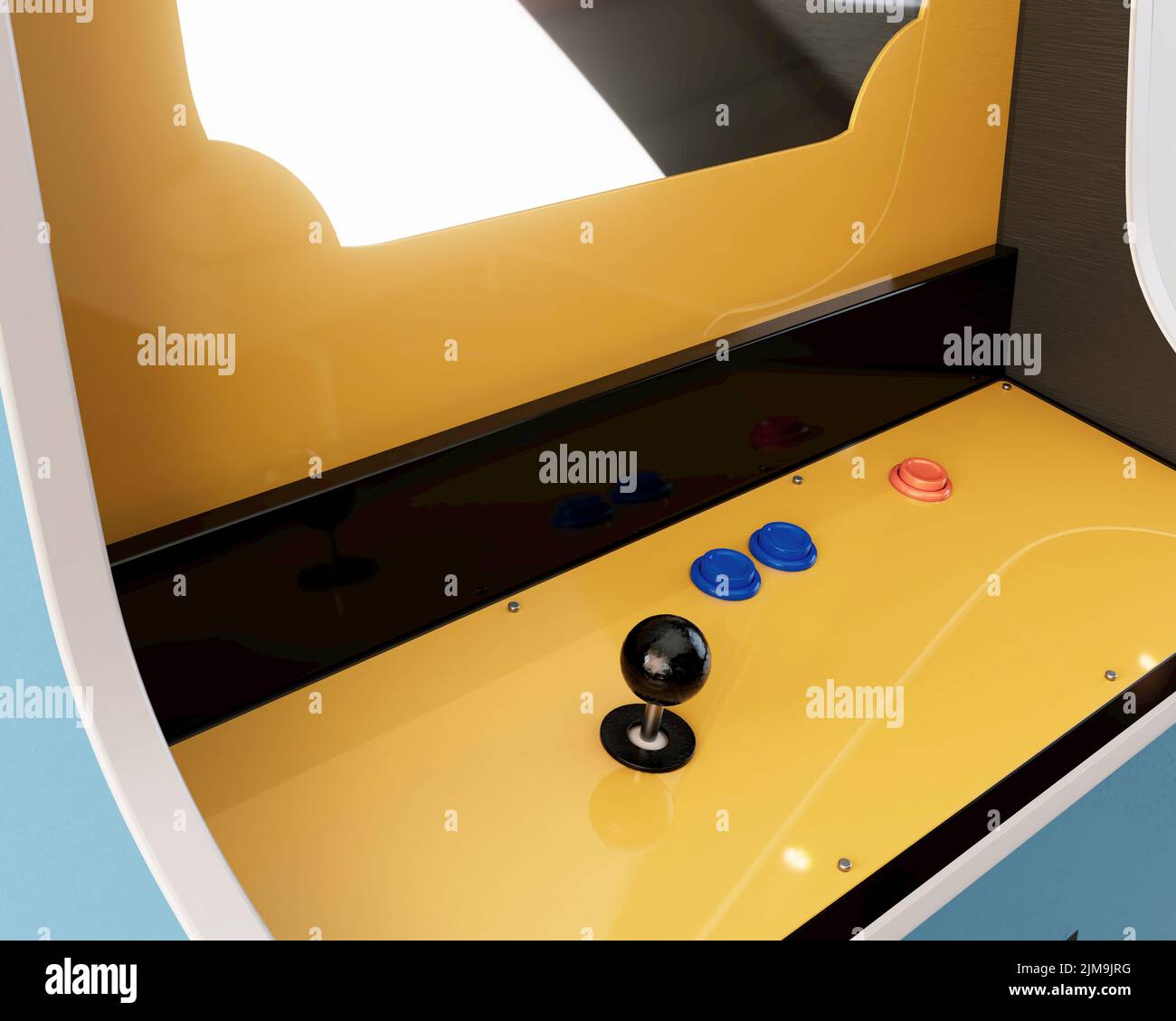 A vintage red unbranded arcade machine with controls and buttons and a ...