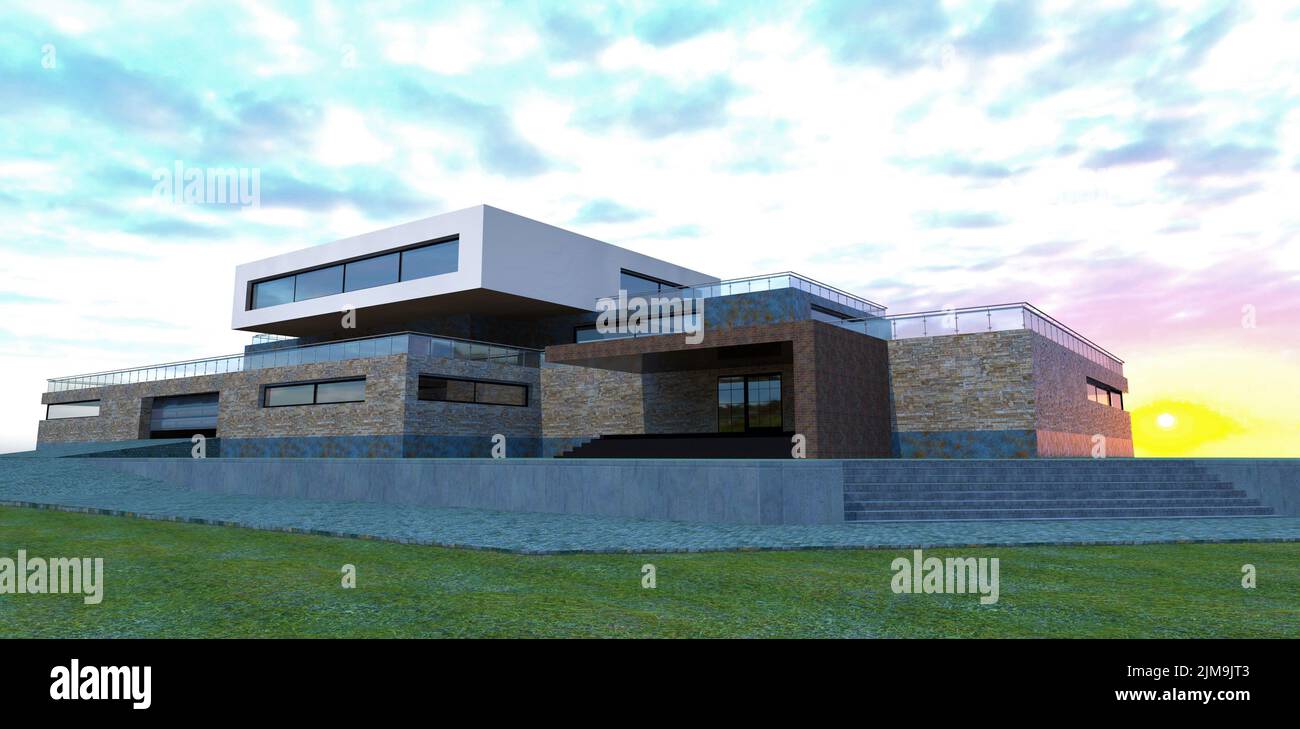 Modern luxury home design. Natural slate finish. Spacious terraces ...