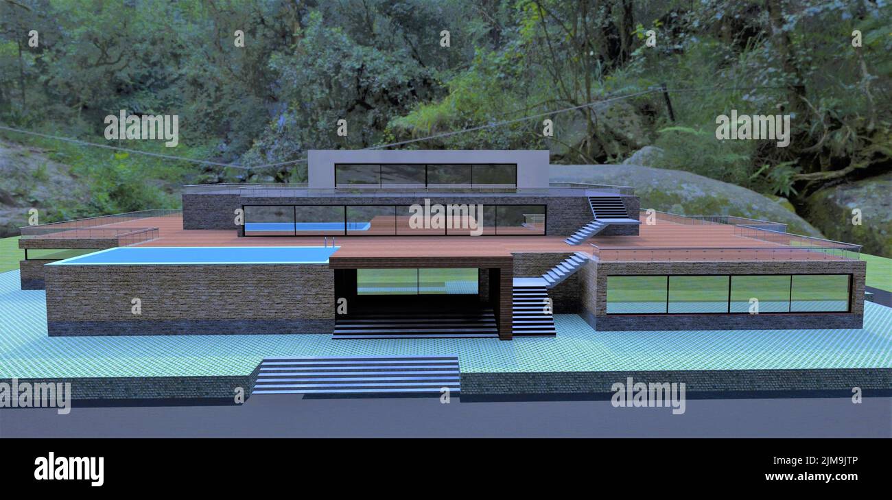 Stunning model of a suburban modern estate. Frontal view from above ...