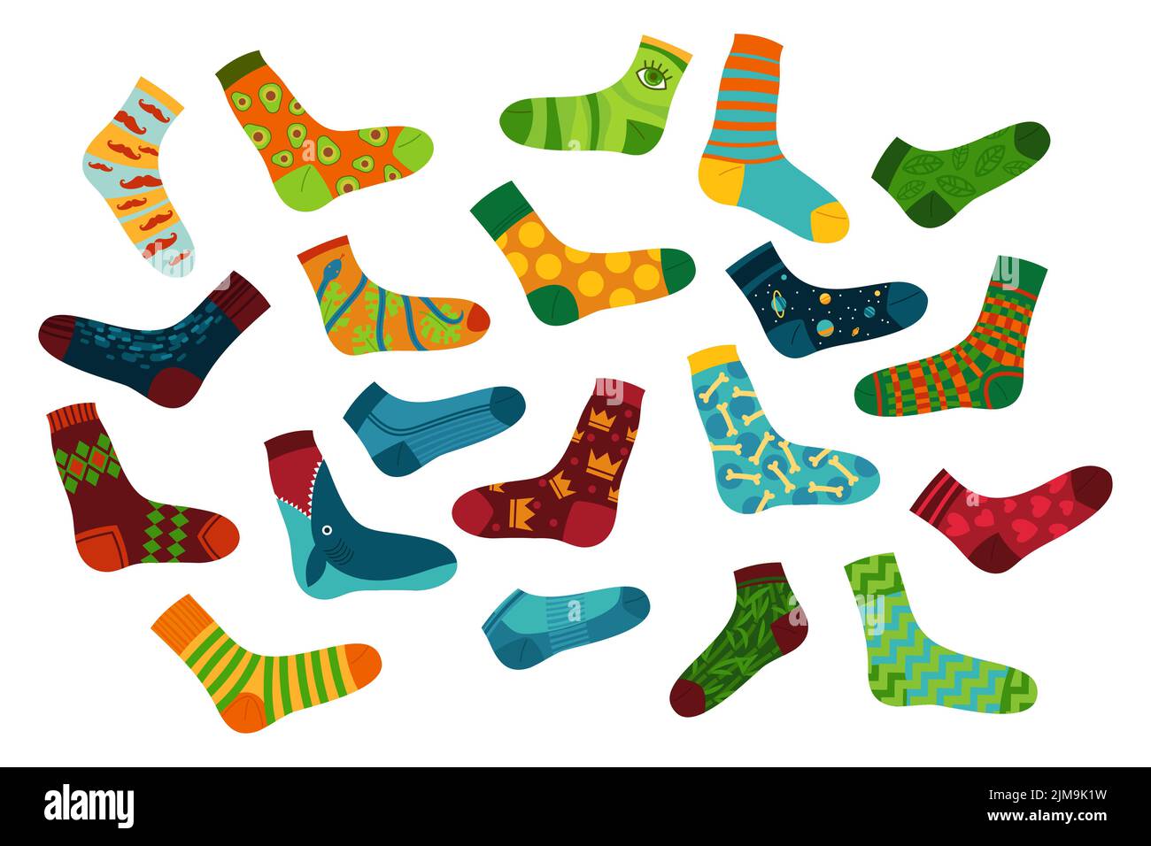 Cute cotton and woolen socks set. Vector illustrations of stylish ...