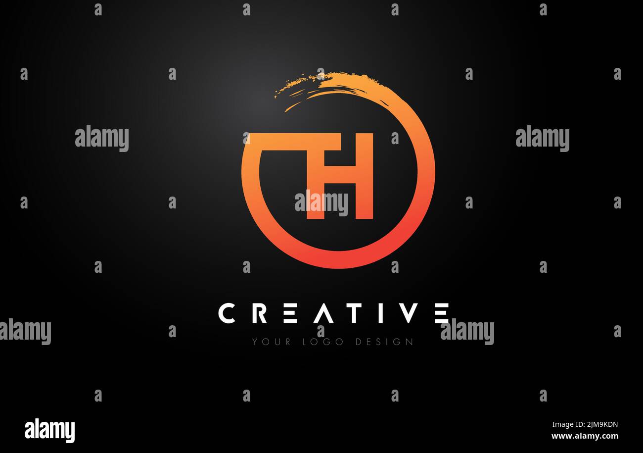 Orange TH Circular Letter Logo with Circle Brush Design and Black ...