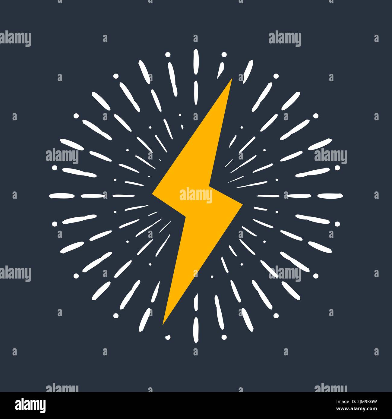 Yellow vintage lightning bolt and sun rays. Lightnings with sunburst ...