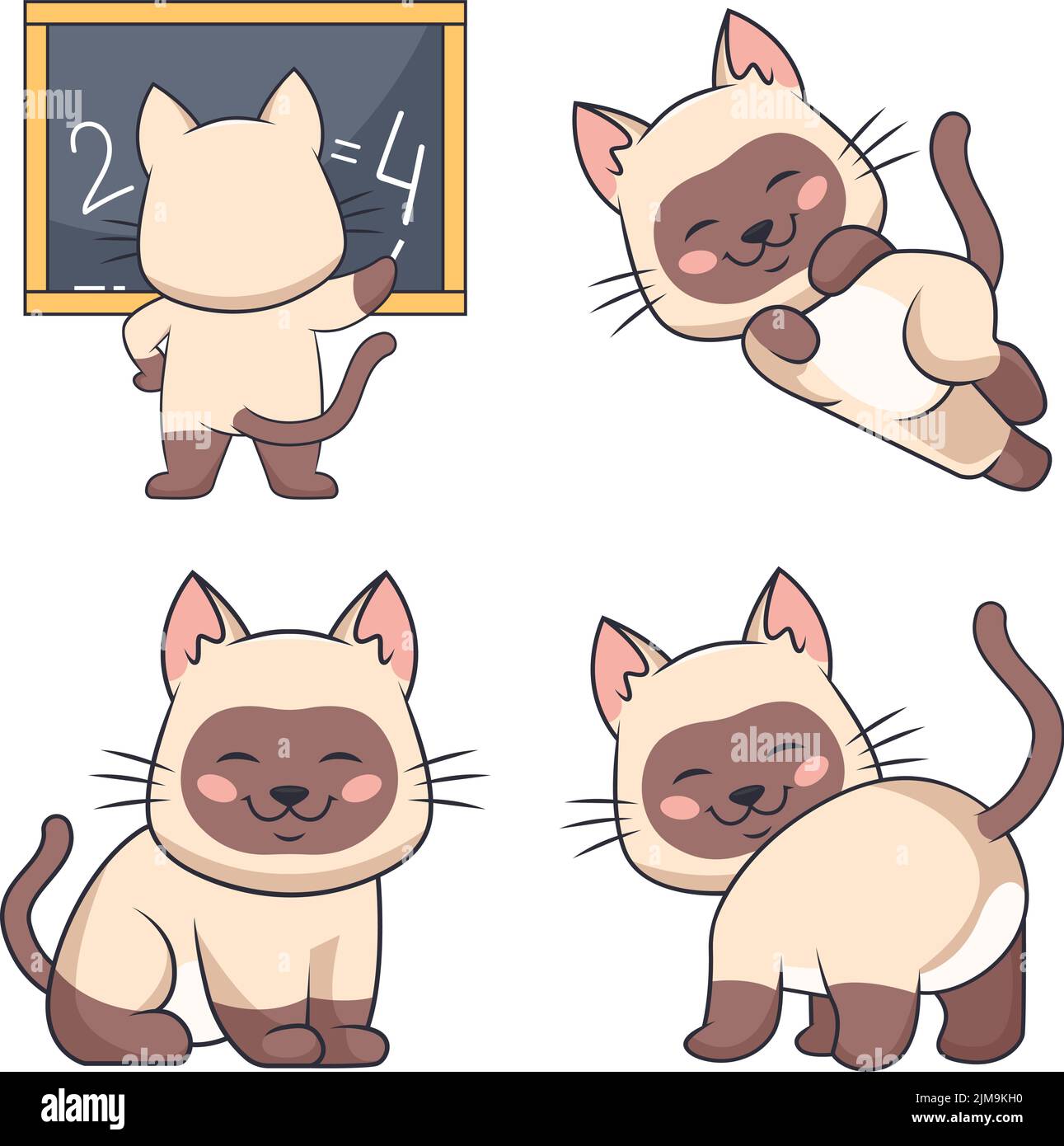 Set of cute hand-drawn cats writing on blackboard, lying and sitting ...