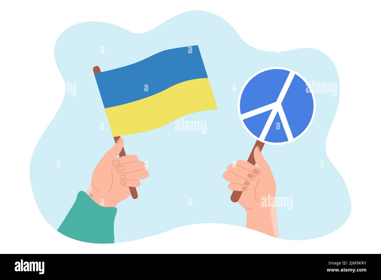 Human hands holding Ukrainian flag and circle peace symbol. Support and ...
