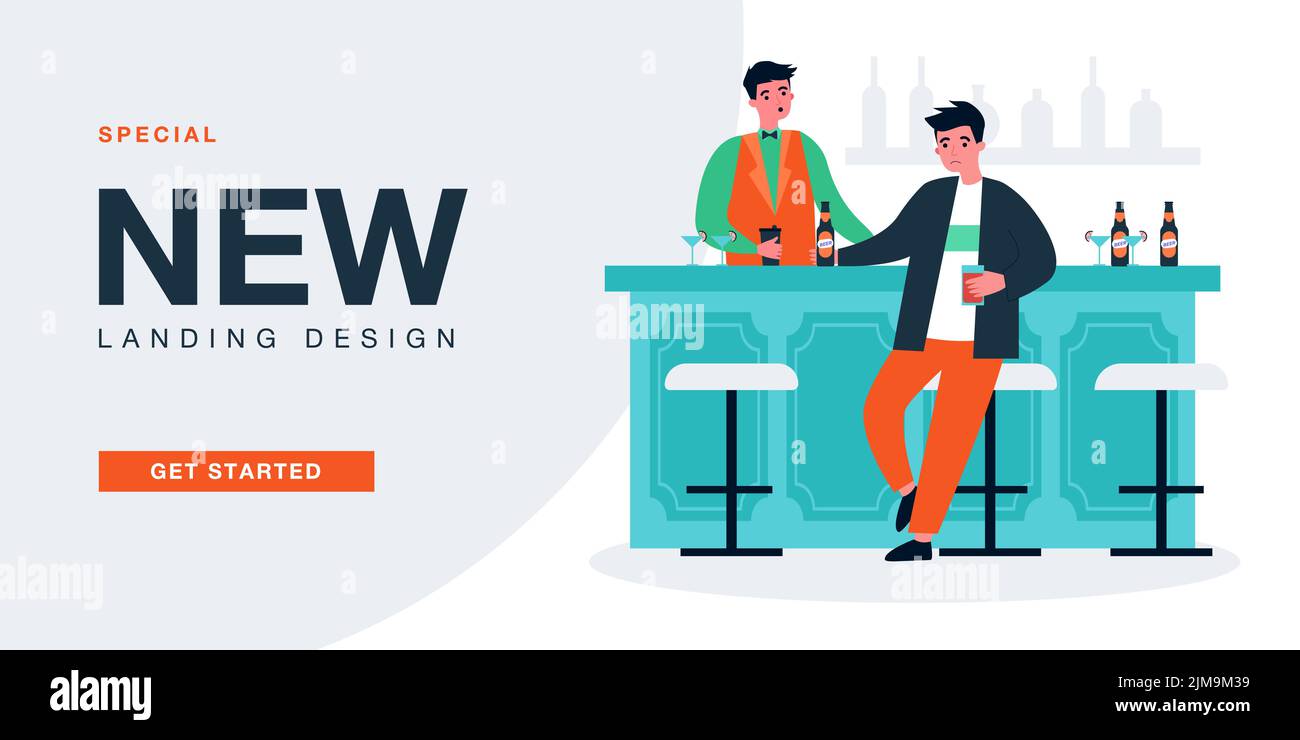 Lonely sad man drinking alcohol in bar. Depressed male character with ...