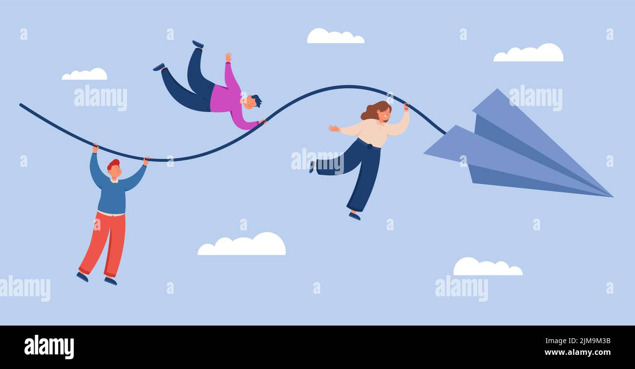 Employees flying ahead on paper airplane to business goal. Journey of ...