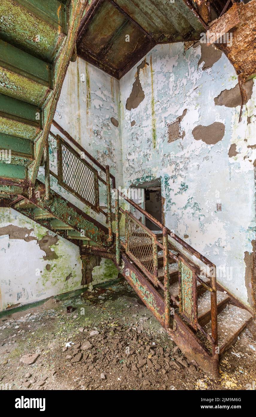 Staircase inside Trans-Allegheny Lunatic Asylum Stock Photo - Alamy