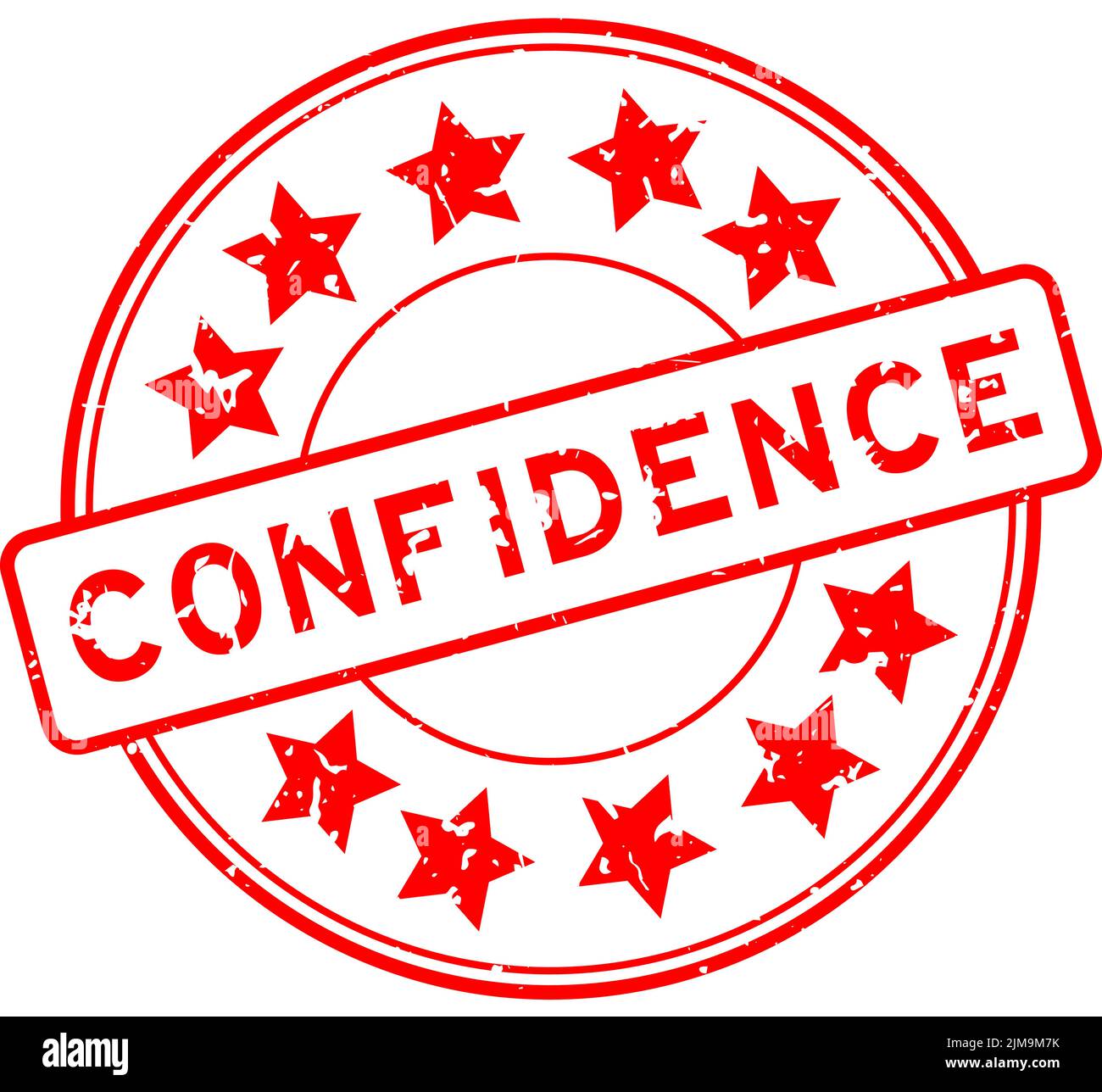 Grunge red confidence word with star icon round rubber seal stamp on ...