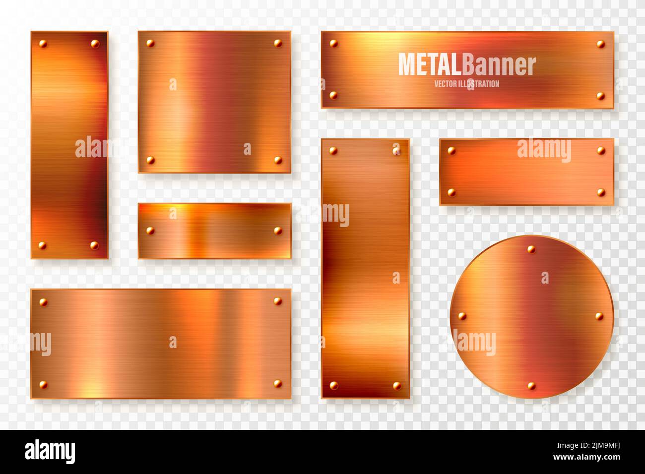 Realistic copper banners collection. Brushed stainless steel plate with ...