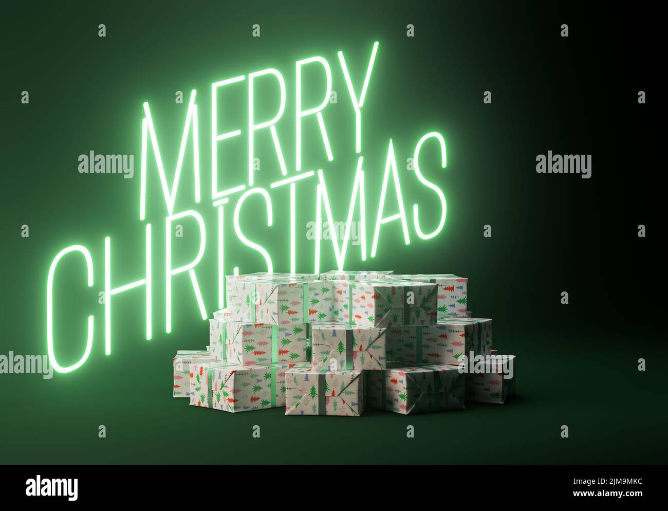 A pile of different sized rectangular gift boxes wrapped in festive ...