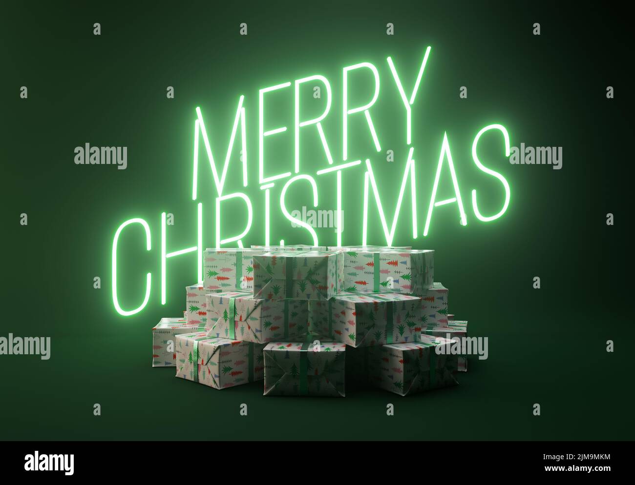 A pile of different sized rectangular gift boxes wrapped in festive ...